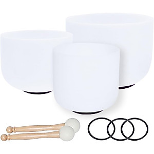 ENERGYSOUND D Note Sacral Chakra Frosted Quartz Crystal Singing Bowl 11 inch mallet and o-ring included