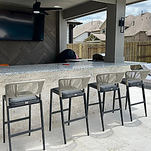 PURPLE LEAF Bar Stool Set of 4 Outdoor Rattan Bar Chair Aluminum Bar Height Stool Barstool Dark Grey