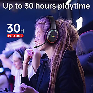 2.4GHz/Bluetooth Wireless Gaming Headset for PC, Laptop, PS5, PS4, Nintendo Switch, Dynamic EQ Ultra-Low Latency Bluetooth Gaming Headphone for Cell Phone, 30H Playtime with Detachable Microphone