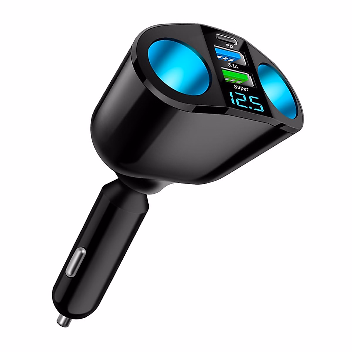 Moioee Cigarette Lighter Splitter, USB 2.4A & QC3.0 Type C with 2 Socket Cigarette Lighter Adapter, 12V/24V 120W Car Charger Splitter for GPS Dash Cam Laptop Cell Phone iPhone 14/13/12/11 (A+C 66W)