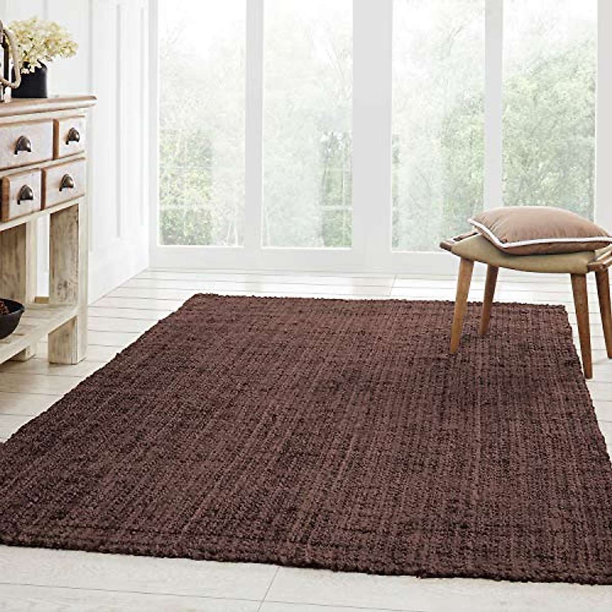Superior Indoor Braided Jute Small Area Rug, Modern Aesthetic Home Decor for Entryway, Living Room, Dining, Bedroom, Office, Nursery, Kitchen, Soft Reversible Rugs, Kula Collection, Chocolate, 5'x8'