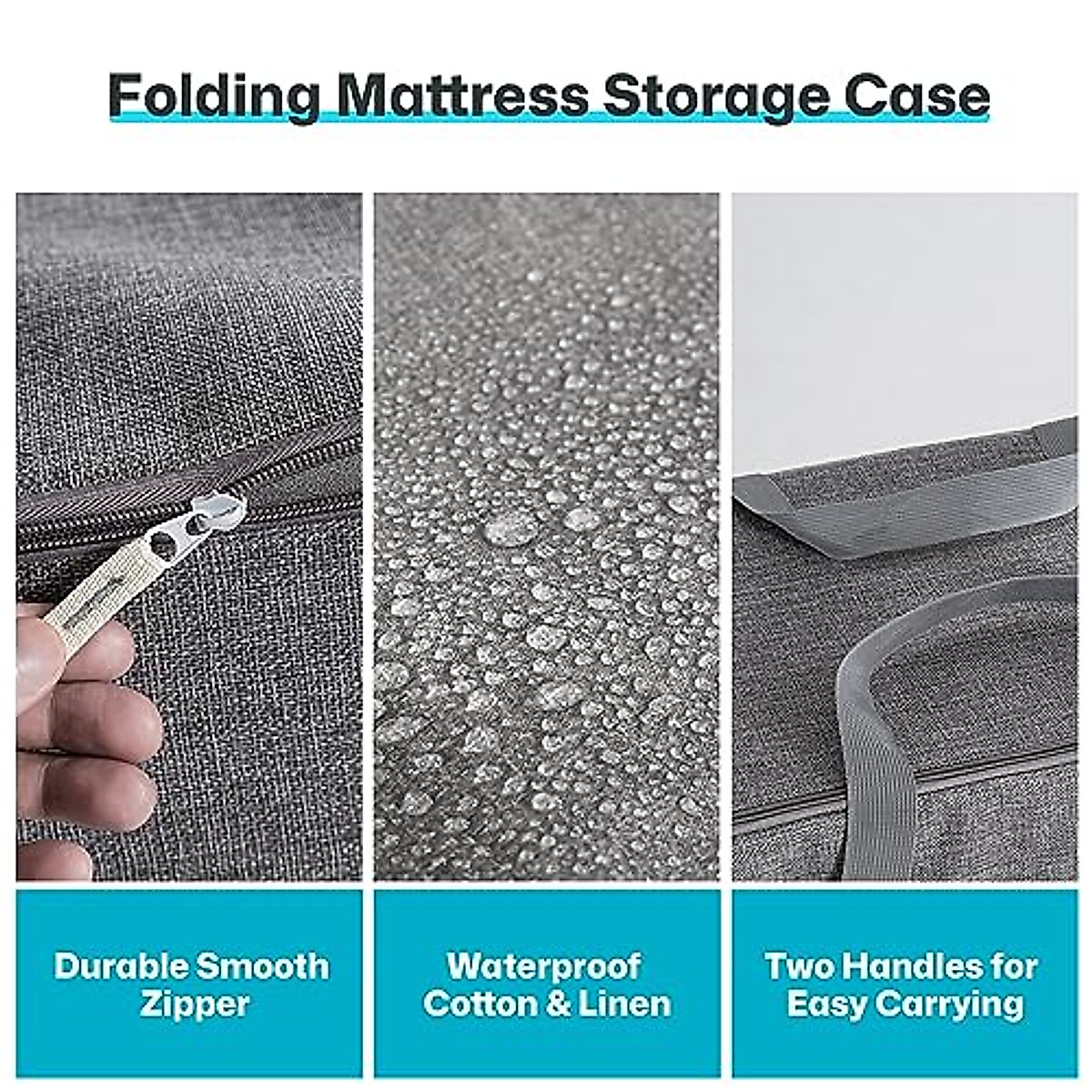 Folding Mattress Storage Bag - Trifold Memory Foam Mattress Carry Case, Portable Mattress Sofa Bed Carrying Box for 4" Full & Queen Size Foldable Floor Mattress, 60"x27.5"x13"