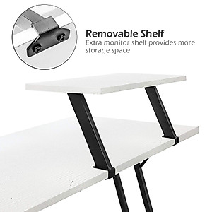 Lufeiya L Shaped Desk White Corner Computer Desks for Small Space Home Office Student Study Bedroom PC Work,51 Inch Modern L-Shaped Writing Table with Monitor Stand