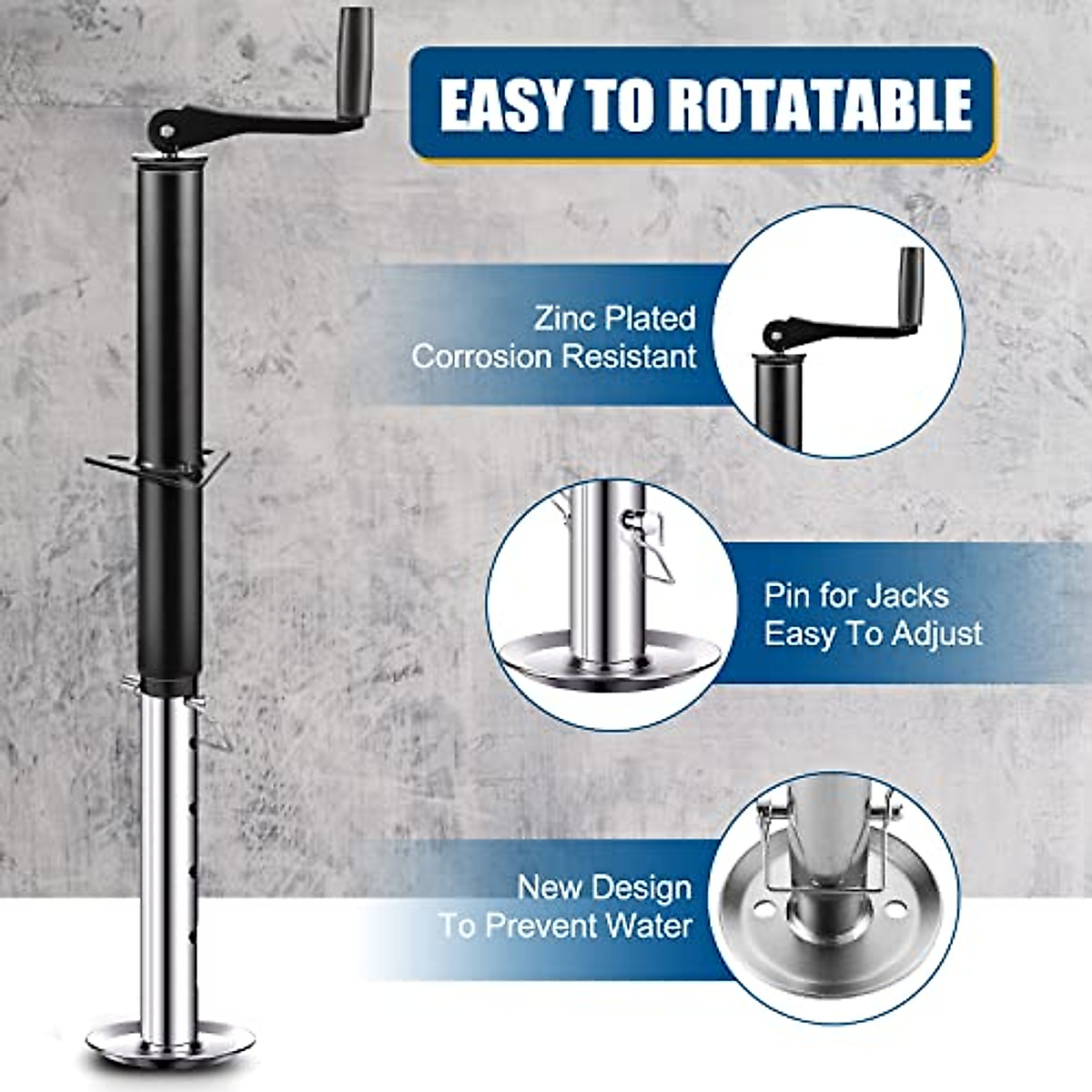 5000 lbs Top Wind A Frame Trailer Jack 15" Vertical Travel Trailer Tongue Jack Zinc Adjustable Drop Leg for Boat RV Camper