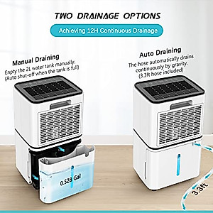 2000 Sq. Ft Dehumidifier for Large Room and Basements, HUMILABS 30 Pints Dehumidifiers with Auto or Manual Drainage, 0.528 Gallon Water Tank with Drain Hose, Intelligent Humidity Control, Auto Defrost, Dry Clothes, 24HR Timer