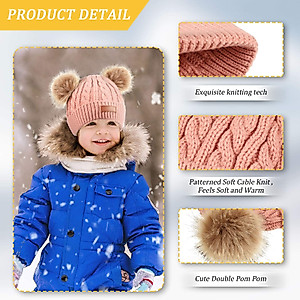 Geyoga Kids Toddler Winter Pompom Hat Baby Knitted Beanie Hat Faux Fur Pom Beanie Cap for Girls Boys 1-3 Years Old(Black, Pink, Khaki,M)
