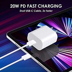 20W USB C Fast Charger,Compatible with iPad Pro 12.9inch 6th/5th/4th/3rd; iPad Pro 11inch 4th/3rd/2nd/1st; iPad Air 4/5th; iPad 10th;Ipad Mini 6th, PD Wall Charger with 6.6ft USBC to C Charging Cable