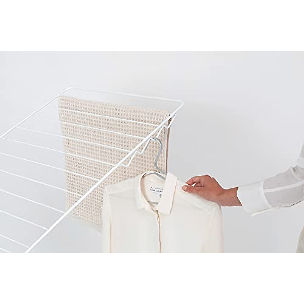 Brabantia HangOn Laundry Drying Rack (82ft / Fresh White) Compact, Foldaway, Adjustable Indoor Stainless Steel Clothes Horse