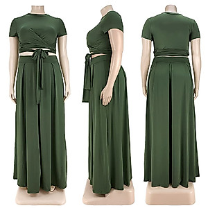 Summer Women's Plus Size 2 Piece Dress Sets Printed High Waisted Maxi Dress Sets Clubwear Tracksuit-Green