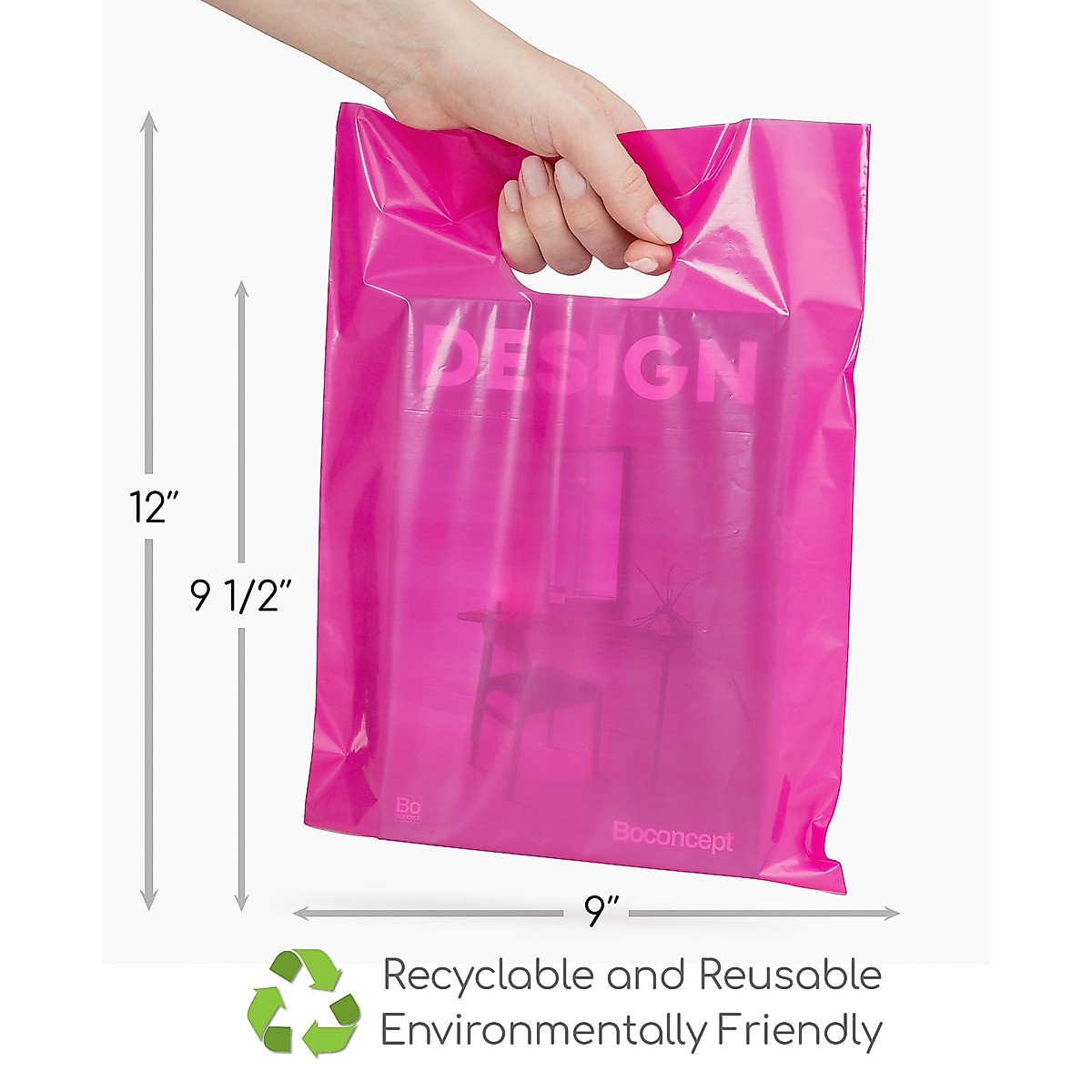 Choice Marts 200 Pink & Purple Merchandise Bags 100 Pink and 100 Purple 9"x12" Bags for Small Business 1.5Mil Thick Glossy Suitable for Retail And Boutiques With Handles