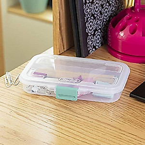 Sterilite Convenient Small Stackable Divided Translucent Storage Box Container with Colored Latch Lid for School and Office Supplies, Clear (24 Pack)