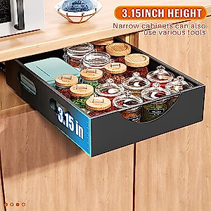 caktraie Pull Out Cabinet Organizer Fixed with Adhesive, Slide Out Drawer Storage Shelves - 10.8" W x 15.15" D Heavy Duty Pull Out Drawers for Kitchen Cabinets, Living Room, Home - Black