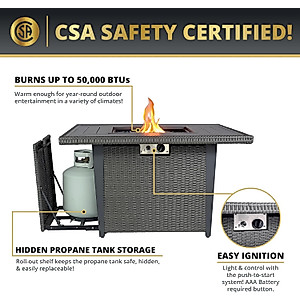 Mazatzal 28IN Square Propane Fire Pit Table 50,000 BTU Small Patio Gas Firepit Table Auto-Ignition Fire Table with Rust-Free Aluminum Tabletop and Weather Cover for Indoor Outside Deck Backyard