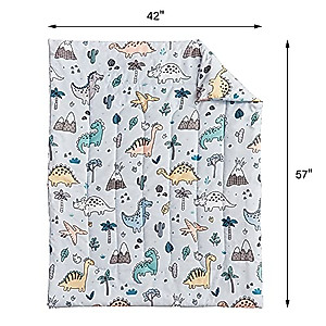 Joyreap 4 Piece Toddler Bedding Set, Cute Dinosaur on Light Blue, Ultra Soft Microfiber Toddler Comforter for Kids Boys Girls, Includes Quilted Comforter, Fitted Sheet, Top Sheet, and Pillow Case