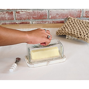 Mud Pie Glass Beaded Butter Dish, White, 3 1/2" x 6 1/2"