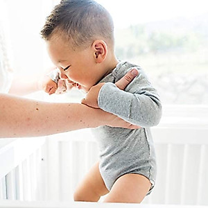 Goobie Baby Long Sleeve Classic Bodysuit Set with Fold-over Mitten Cuffs to Prevent Scratching, Soft 100% Cotton Onesie, Tagless Neck, 4 Pack (Gray, 3-6 Months)