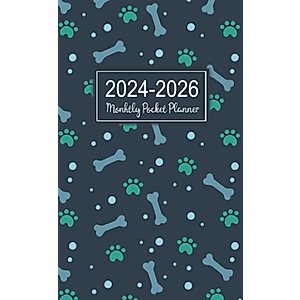 2024-2026 Monthly Pocket Planner: Small 3 Year Plan and Organize from JANUARY to DECEMBER for Purse 36 Months Includes Holidays with Bones and Paws Cover