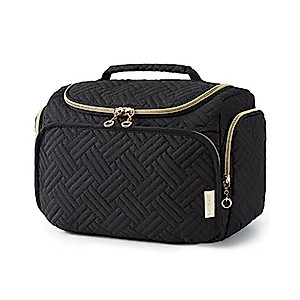 BAGSMART Travel Toiletry Bag for Women, Cosmetic Bag Makeup Bag Organizer with Handle, Travel Bag for Toiletries, Travel Accessories, Full Sized Container, Black-M