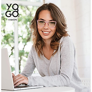 Yogo Vision 2 Pack Bifocal Reading Glasses Readers for Men Women Anti Glare Lightweight Eyeglasses Transparent Clear/Transparent Pink 1.5