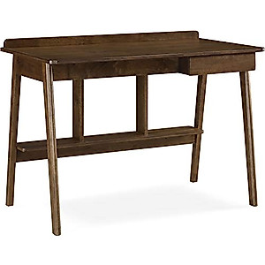 Finch Darren Home Office Drawer Mid Century Accent Desk, 43 Inch Wide Simple Modern Study Table, Walnut Brown