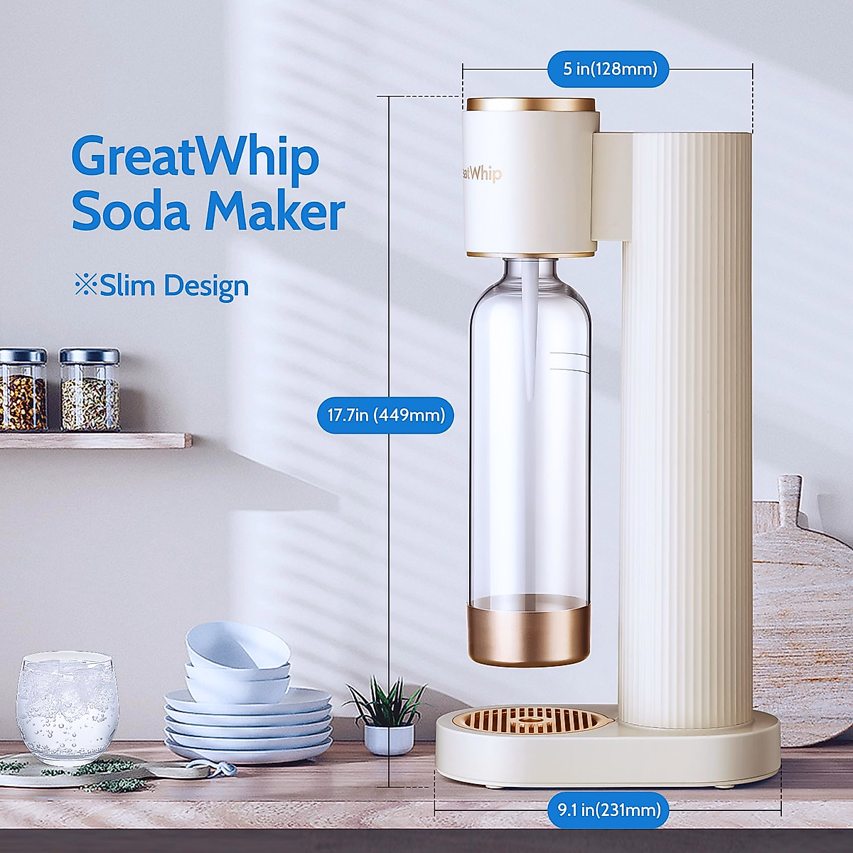 GreatWhip Sparkling Water Maker Soda Maker Machine for Home with 1L BPA Carbonating Bottle Compatible with Any Screw-in 60L CO2 Exchange Carbonator (NOT Included) Black