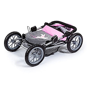 Bayer Design Dolls: Trendy Pram - Grey, Pink, Dots - Includes Shoulder Bag, Fits Dolls Up to 18", Adjustable Handle, Kids Pretend Play, Shopping Basket, Easy to Fold, Ages 3+