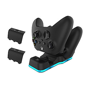 Dual Controller Charger for Xbox Series X/S Controllers, (Two Slot) High Speed Docking Charging Station Kit Updated LED Strap with 2 Rechargeable 600mAh Battery Packs