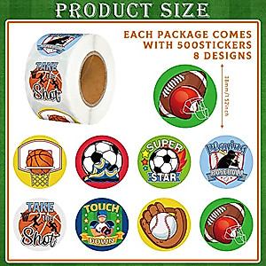 500 Pcs Sports Roll Stickers for Laptop Scrapbook Skateboard Luggage Helmet, Football Soccer Baseball Basketball Decals School Rewards for Kids Teens Adults Party Favors 8 Designs (Mixed Balls)