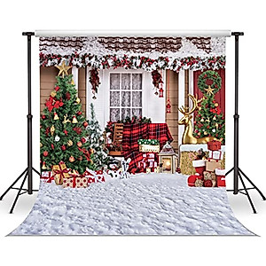 LYCGS 10X10FT Christmas Backdrop Winter Christmas Window Background Christmas Party Backdrop Xmas Tree Gift Window Photography Backdrop Christmas Window Backdrop X-65 …