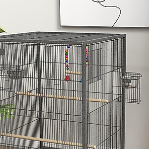 Pawhut Metal Bird Cage with Stand for Parrots, Lovebirds, Finches, Large Bird Cage with Swing, Stainless Steel Bowls, Removable Tray for Small Birds, Gray