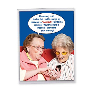 NobleWorks - 1 Big Humorous Happy Birthday Appreciation Card 8.5 x 11 Inch with Envelope, Jumbo Greeting a Funny Cell Phone Congratulations for Grandma and Old Ladies - Incorrect Password J9912