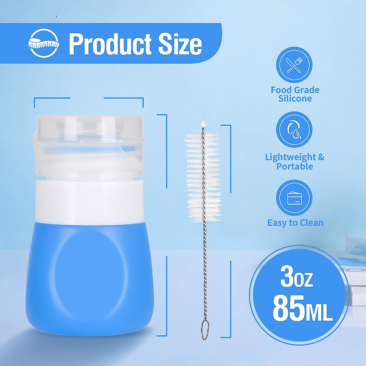 Timiuu Squeeze Salad Dressing Bottles with Cleaning Brush | Portable Sauce Bottles Condiment Bottles | Dressing to Go for Lunch | 3 OZ, Set of 4 | Food-Grade Silicone, BPA Free