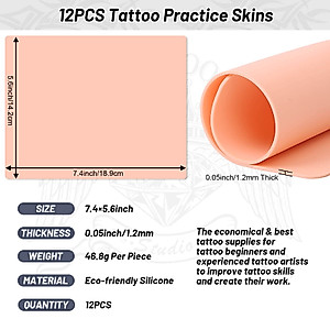 12PCS Tattoo Practice Skins, Modacraft Double Sides Tattoo Fake Skin 1.2mm Thick Soft Tattoo Skin 7.4×5.6in Practice Skin for Tattooing, Silicone Fake Skin for Tattoo Supplies Tattoo Kit for Beginners