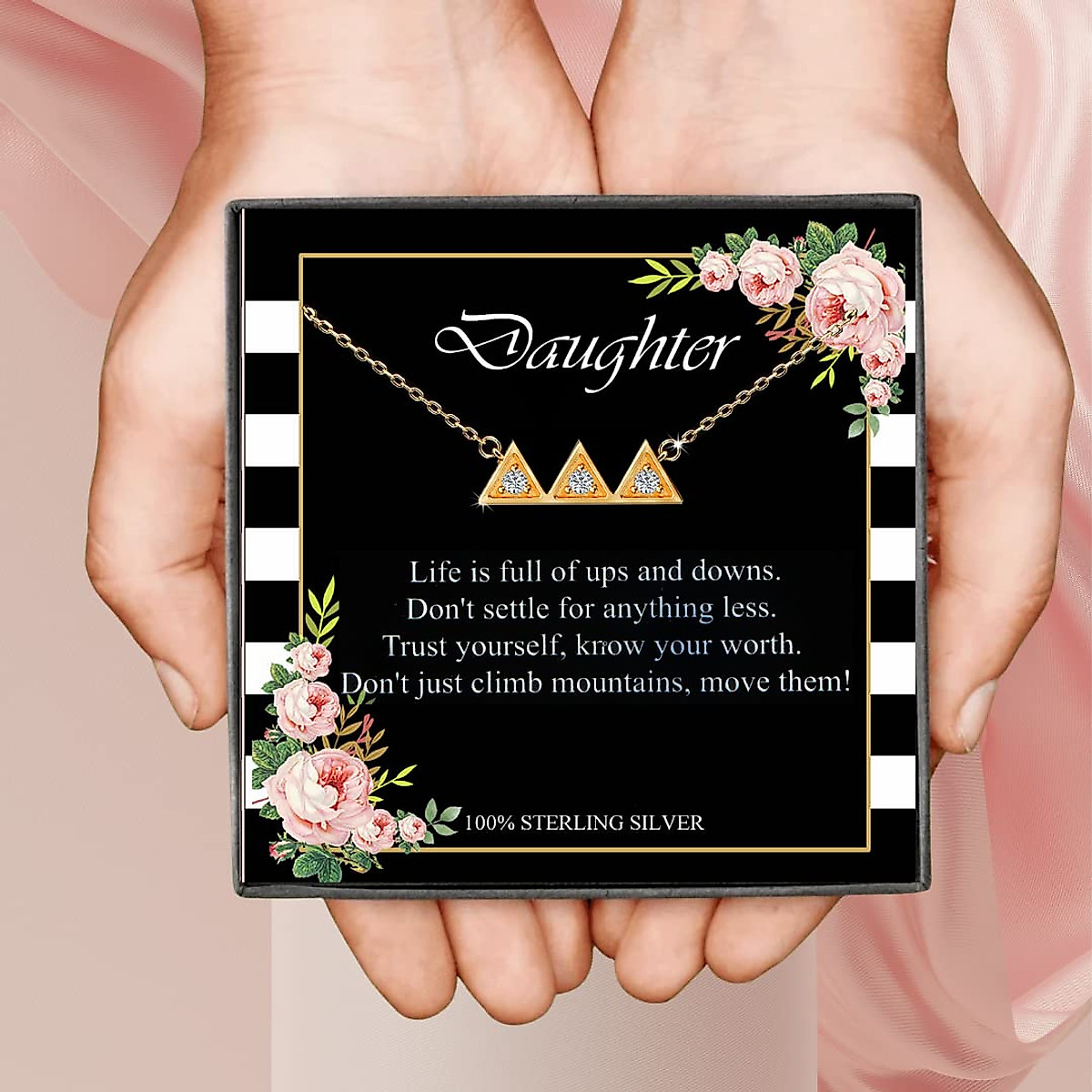 Creatique Sterling Silver 925 Daughter Necklace, 18 Karat Gold Plated, Inspirational Quote, Meaningful Gift for Daughter, Birthday, Graduation, Mother Daughter Jewelry