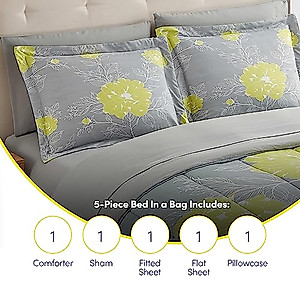 Sweet Home Collection 5 Piece Comforter Set Bag Solid Color All Season Soft Down Alternative Blanket & Luxurious Microfiber Bed Sheets, Florence, Twin
