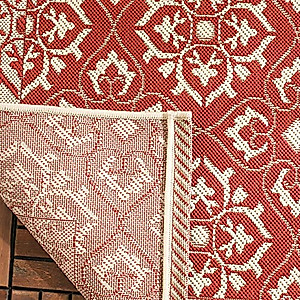SAFAVIEH Courtyard Collection 2'7" x 5' Red/Cream CY6550 Indoor/ Outdoor Waterproof Easy Cleaning Patio Backyard Mudroom Area Rug