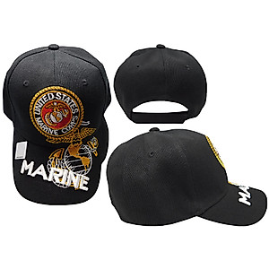 Trade Winds USMC Marines Seal 3-D Emblem EGA Marine Black Acrylic Adjustable Embroidered Baseball Hat Cap - Officially Licensed
