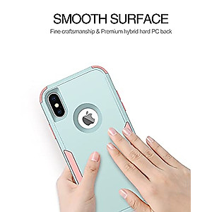 BENTOBEN iPhone X Case, iPhone Xs Case, 3 in 1 Heavy Duty Rugged Hybrid Hard PC Soft TPU Bumper Shockproof Non-Slip Protective Cases Cover for iPhone X (2017) / iPhone Xs (2018) 5.8 Inch, Green/Pink
