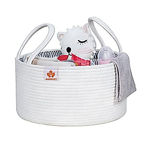 Large Baby Diaper Caddy Organizer 15"X7.4" Round Hanging Nursery Storage Bin Portable Changing Table/Car Travel Tote Bag Removable Inserts Newborn Registry Boy Girl Shower Rope Basket