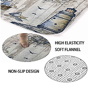 Dia Magico 4PCS Nautical Shower Curtain Set, Navy Blue Anchor Compass Sailboat Lighthouse Seashell Sea Marine Life Coastal Ocean Beach Bathroom Decor Waterproof Fabric Shower Curtain Non-slip Bath Mat