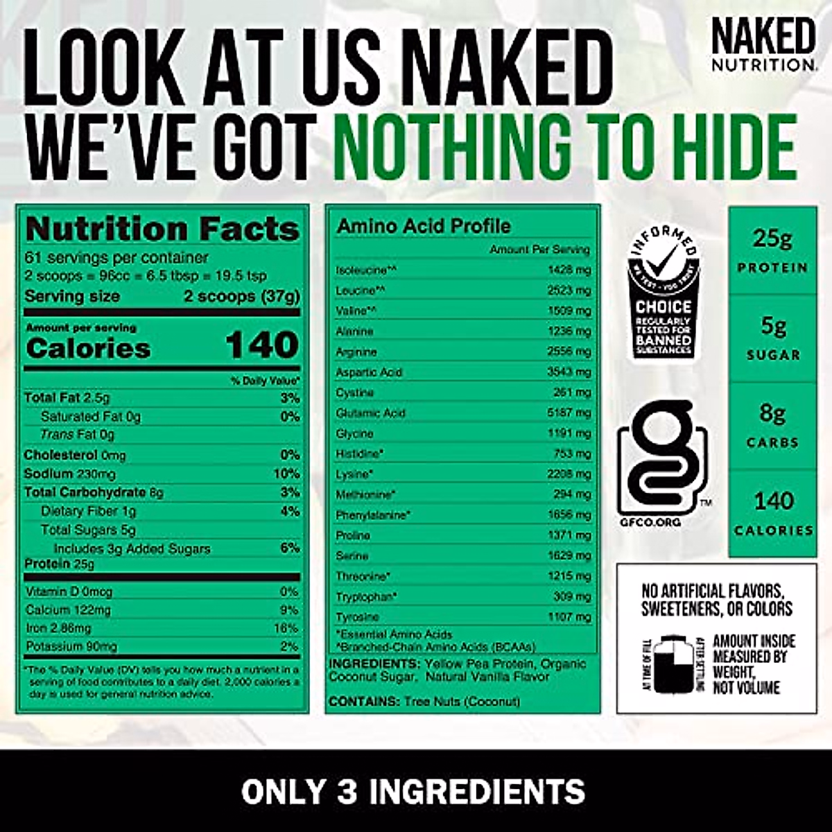 Naked Pea - Vanilla Pea Protein - Pea Protein Isolate from North American Farms - 5lb Bulk, Plant Based, Vegetarian & Vegan Protein. Easy to Digest, Non-GMO, Gluten Free, Lactose Free, Soy Free