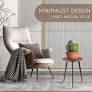 KINNARY Indoor Plant Stand, Mid Century Wood Plant Stand Plant Table for Flower Pots, Heavy Duty Metal Tall Plant Holder, Modern Home Decor Small Round Side End Table (11.8"x16")