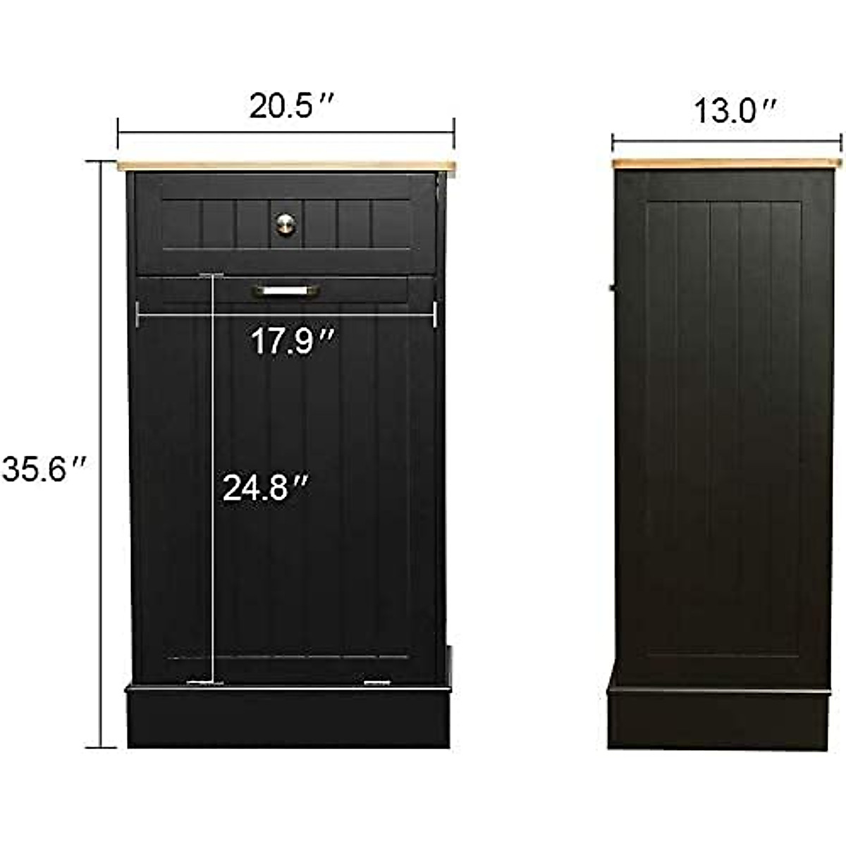 LUCKWIND Kitchen Cabinet Trash Can Holder Drawer – Stand Recycling Tilt Pull Garbage Wooden Cutting Board Removable Metal Handle 20” Wide (Black, Single)