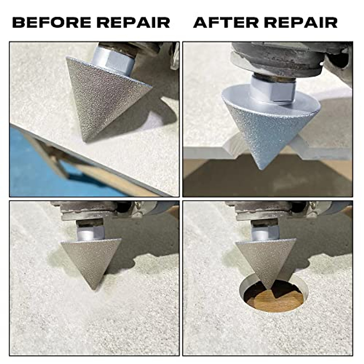 Diamond Beveling Chamfer Countersink Hole Drill Bits 5/8"-11 Threads (50mm/2" Dia) with Hook and Loop Sandpaper for Porcelain Tiles Granite Marble Ceramic Glass Wood Tools