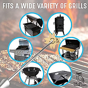 The Sage Owl Standard Brass BBQ Grill Scraper with Handle and Extra Portable Standard Stainless Steel Grill Cleaner Tool - Stocking Stuffers Men