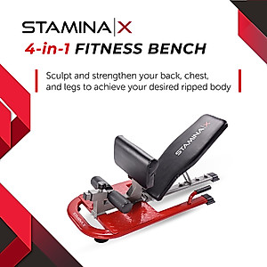 Stamina X 4-in-1 Fitness Bench - Adjustable Weight and Foldable Exercise Bench Roman Chair with Smart Workout App - Up to 250 lbs Weight Capacity