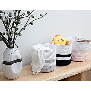 BURFERLY Mini Collapsible Laundry Hamper for Baby Pure Cotton Rope Storage Basket with Handles Dirty Clothes Hamper Storage Bins Organizer for Nursery, Laundry, Towel, Clothes (9.8''x10.2'', Black)