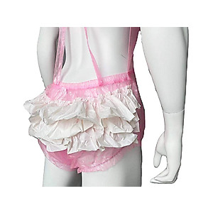 Haian Adult Baby PVC Snap Through Crotch Romper with Frills (Transparent Pink, X-Large)