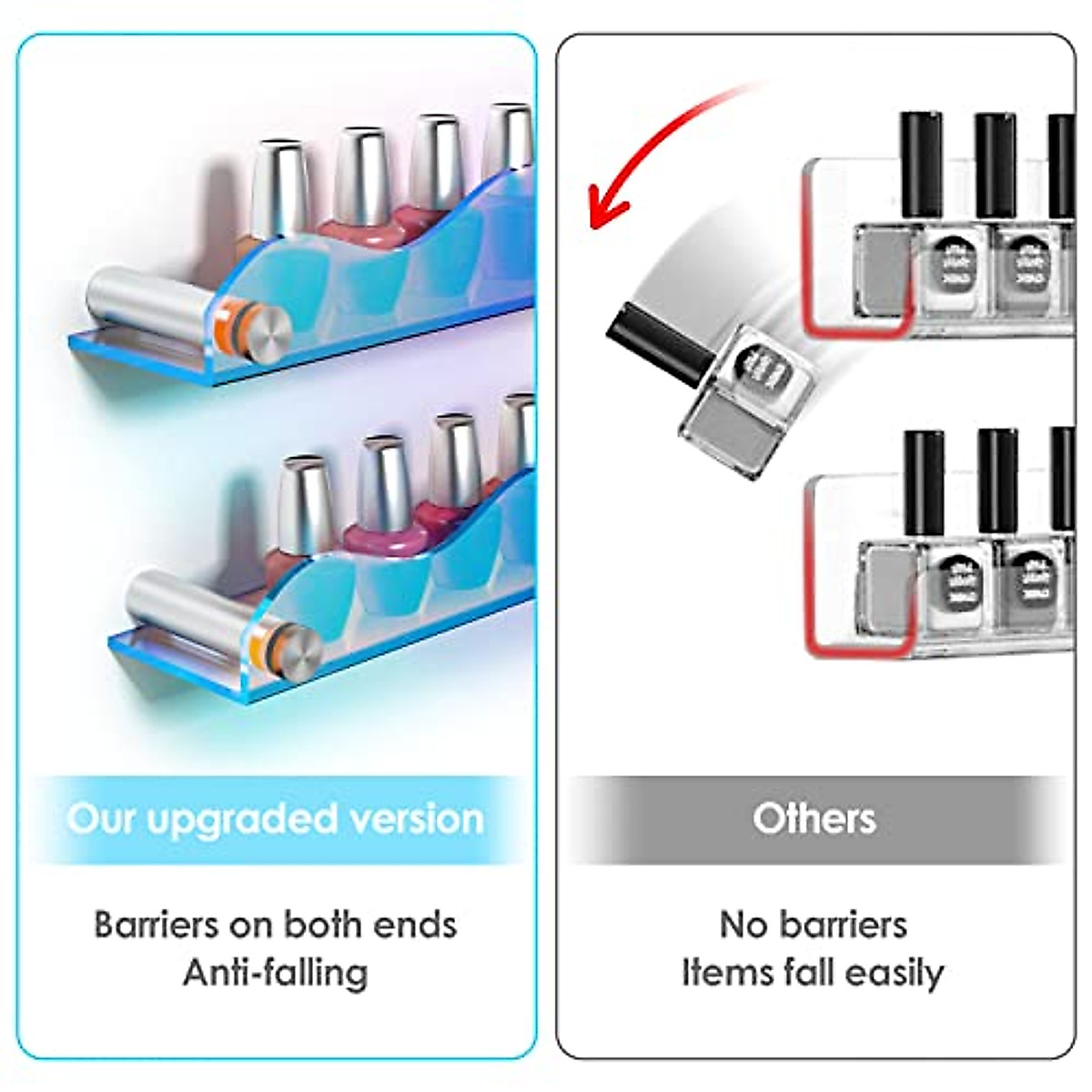 NiHome Iridescent Clear Acrylic Floating Shelves Set of 6, Modern Stylish Display and Storage 15"x2" Large Ledge Shelves for Bathrooms, Living Spaces and More