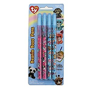 Ty Beanie Boos Ball Point Pens, Blue Ink, Medium Point Nib, 4 Pack (838-5)